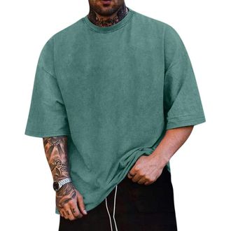 Minetom Herren Sommer T-Shirt Oversize Fit Kurzarm Oberteil Mit Rundhals Retro Washed Weit Geschnittenes Tee Einfarbig Basic Shirt T Shirts M&auml;nner Longshirt A