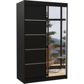 Les Tendances Les Tendances - Petite armoire de chambre 2 portes coulissantes bois noir et miroir Noka 120cm
