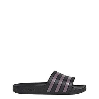 adidas Femme Adilette Aqua Sandale Glissante, Noir, Violet Mat, Noir m&eacute;tallis&eacute;, 38 2/3 EU