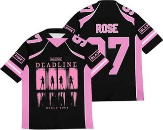 Generic Maillot de Rugby imprim&eacute; Noir et Rose Kpop Lisa Jennie Jisoo Rose, Maillot de Football Hip Hop America pour Les Fans de Musique 04-6 S