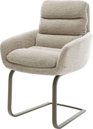 DELIFE Schwingstuhl Abelia-Flex mit Armlehnen Freischwinger flach Effektfinish Titan Webstoff Soft Beige