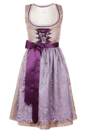 Edelnice Trachtenmode Exklusives Designer Midi Dirndl Gold Brokat mit wunderschöner Schürze und Charivari Gr. 32-52 (36)