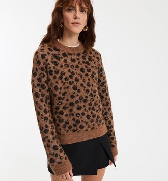 La Redoute Collections Pull En Laine Et Alpaga M&eacute;lang&eacute;s Motif L&eacute;opard