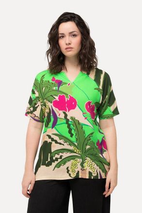 Ulla Popken T-Shirt T-Shirt Palmen Oversized Tunika-Ausschnitt Halbarm