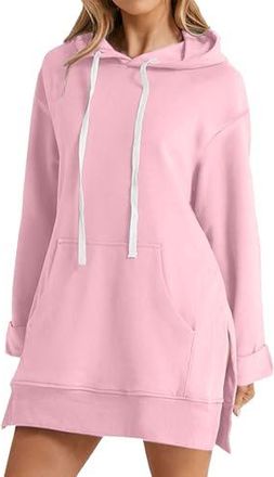 Generic Long sweat à capuche surdimensionné pour femme - Sweatshirts dhiver chauds pour femmes - Veste de sport à capuche - Pulls longs avec poches - Vestes t