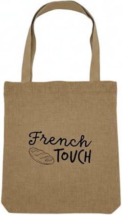Fabulous Sac Shopping Tote Bag Aspect Lin - French Touch Fran&ccedil;aise Clich&eacute; Baguette - Sac de Courses Toile Epaisse 360g Beige Naturel Cabas Port&eacute; Epaule Solide 