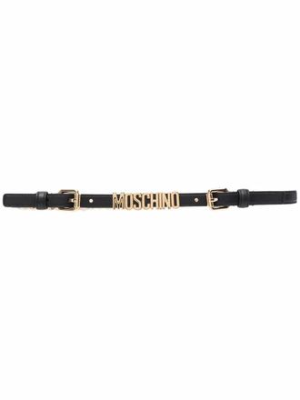 Moschino ceinture en cuir &agrave; plaque logo - Noir