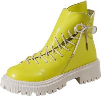 Generic Bottines Femme Bottes Courtes Tendance en Cuir Lacets Fermeture &Eacute;clair Semelle &Eacute;paisse Semelle Chunky Antid&eacute;rapante L&eacute;g&egrave;res Tendances Bottines Chaussu