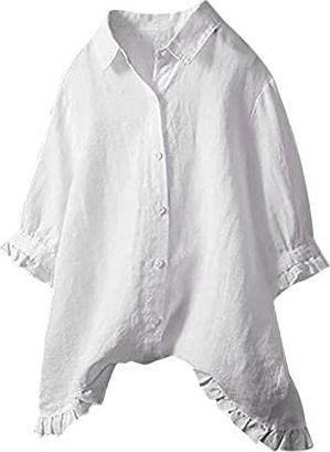 Generic Hauts dété en lin pour femmes à manches 3/4 à volants en gaze froissée 2025, chemises décontractées et amples, jupes occidentales surdimensionnées en 