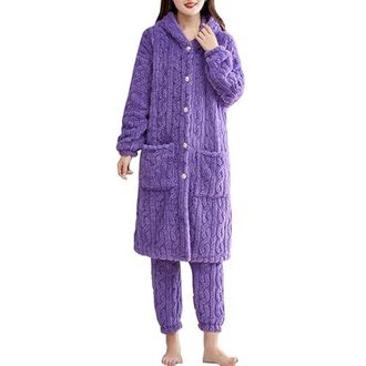 Generic Ensemble de pyjama en polaire pour femme, ensemble de v&ecirc;tements de d&eacute;tente &agrave; manches longues - Manteaux et pantalons d&eacute;contract&eacute;s - V&ecirc;tements de nuit 