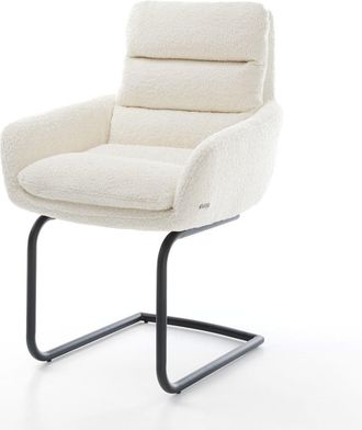 DELIFE Freischwinger Abelia-Flex mit Armlehnen Bouclé Weiß Freischwinger rund Schwarz, Esszimmerstühle