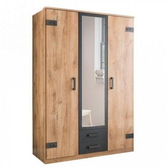 Inside75 Inside75 - Armoire galway style industriel 135 cm 3 portes 2 tiroirs ch&ecirc;ne poutre