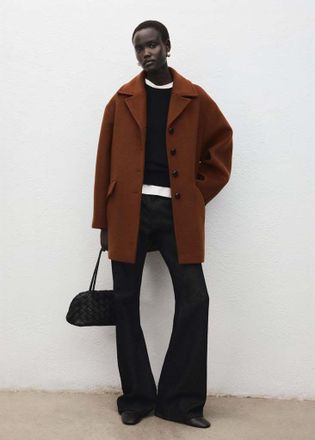 Mango Manteau laine m&eacute;lang&eacute;e boutons marron moyen - Femme - XXL - MANGO