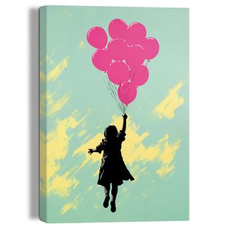 Reinders Wandbild, Balloons Up, Kinderzimmer, Wandbild, Deko Poster, Wanddeko, Leinwand, Rosa, 30 x 20cm