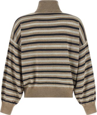 Brunello Cucinelli Lam&eacute; Stripe Sweater - Beige