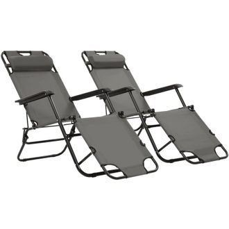 vidaXL Vidaxl - Chaises longues pliables 2 pcs avec repose-pied Acier Gris