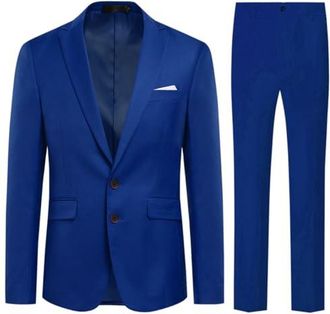 AlltheMen Costume Homme daffaires 2 pièces Casual à Deux Boutons pour Mariage (Blazer + Pantalon) Bleu Royal XXL