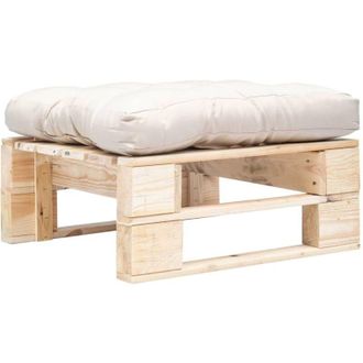 vidaXL Repose-pied palette de jardin et coussin sable Bois naturel vidaXL