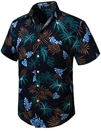 Hisdern Hommes Funky Hawaïenne Coconut Tree Chemises A Manches Courtes Poche Avant Vacances Ete Aloha Imprime Plage Casual Bleu Marine Hawaii Chemise,XL,Multi