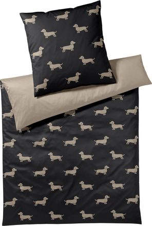 Elegante Mako-Satin-Bettwäsche-Garnitur Dogs Farbe Schwarz-Beige Größe 155x220+80x80