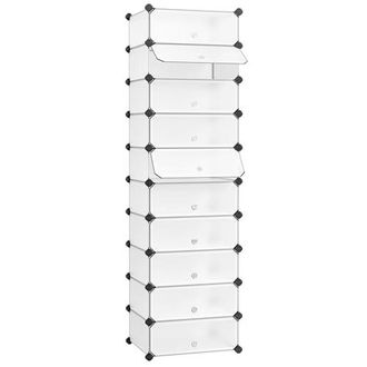 Songmics Meuble &agrave; Chaussures avec 10 Compartiments Rectangulaires, pour 20 Paires, &Eacute;tag&egrave;re Modulable en Plastique, Bo&icirc;te &agrave; chaussures, avec Porte, Maillet, Ran