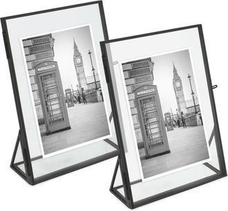 Isaac Jacobs 12,7 x 17,8 cm, schwarz, Vintage-Stil, Messing und Glas, schwebender Fotorahmen, Metall, (vertikal), mit Medaillon-Verschluss und abgewinkeltem Sockel