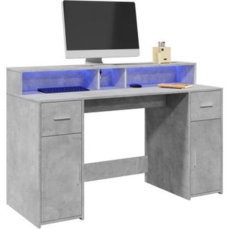 vidaXL Vidaxl - Bureau et lumi&egrave;res led gris b&eacute;ton 140x55x91cm bois ding&eacute;nierie