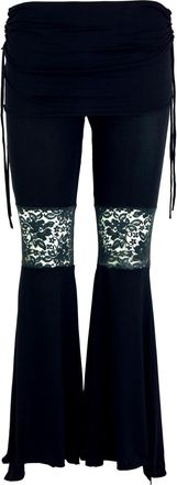 Guru Shop Palazzohose mit Spitze, Goa Schlaghose mit Hüftschmeichler - Schwarz, Damen, Baumwolle, Size:M/L