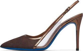 Loriblu Femme, Chaussures, Brun, Taille: 38 EU Escarpins ouverts en daim et cuir verni avec empi&egrave;cements en plexi