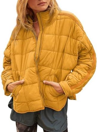 Generic Veste matelass&eacute;e l&eacute;g&egrave;re &agrave; manches longues et fermeture &eacute;clair int&eacute;grale pour femme avec poches, jaune, XL