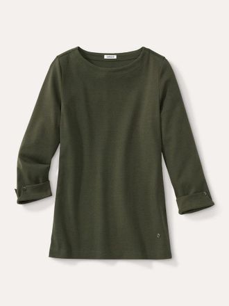 Walbusch T-Shirt Damen Baumwollshirt Softrib U-Boot-Ausschnitt 3/4-Arm mit Knopfdetail Feine Rippenstruktur, elastisch, formstabil, pflegeleicht, marine