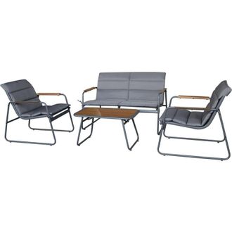 Habitat et Jardin Salon de jardin avec coussins en m&eacute;tal Bastia - 4 places - Gris