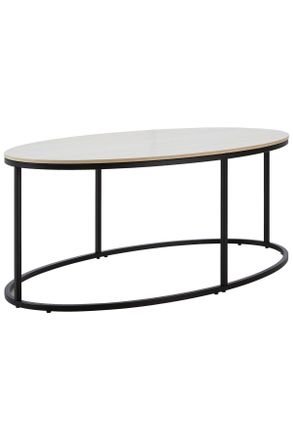 Xora Couchtisch, Creme, Schwarz, Metall, Keramik, oval, Flachrohr, 60x42x110 cm, Wohnzimmer, Wohnzimmertische, Couchtische, Couchtische Metall