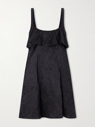 Chloé Mini-robe En Satin Froissé À Découpe Et À Volants - Noir
