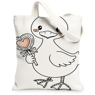 Generic Sacs fourre-tout en toile de canard mignons, adorables motifs danimaux r&eacute;utilisables, sacs d&eacute;picerie printaniers, fantaisie, chic, l&eacute;ger, lavable, bla