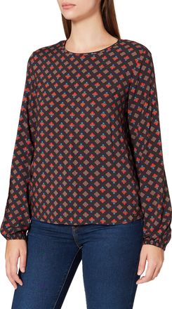 Taifun Damen Bluse mit Allover-Print Langarm, elastischer &Auml;rmelsaum Bluse Langarm Bluse Gemustert Charcoal Gemustert 40