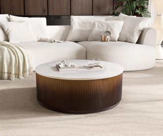 DELIFE Couchtisch Fiorano 90x90 cm Marmor Wei&szlig; Metall Gold Fusion Finish, Couchtische