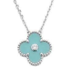 Van Cleef & Arpels White Gold Celadon Green Alhambra 2023 Holiday Pendant