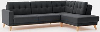 Cavadore Ecksofa Lima mit Ottomane / L-Form-Couch mit Schlaffunktion + Bettkasten / Holzrahmen + Steppung im Rücken / Strukturstoff, Dunkelgrau