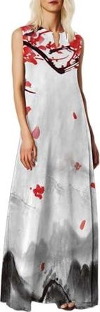 Generic Robe de bureau dété décontractée sans manches avec col en V et poche, style bohème, robe longue pour la plage, le camping, les bals, les fêtes, les ph