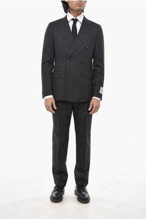 Corneliani CC COLLECTION Chalk Stripe Virgin Wool 2-Buttons Double Brea Gr&ouml;&szlig;e 50