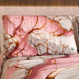 Petti Artigiani Italiani MARBLELIZED - 1 Paar Kissenbezüge für Bett, 50 x 80 cm, beidseitig Bedruckt, Kissenbezüge, 1 Paar Kissenbezüge mit rosa Marmoreffekt, Geschenkidee, 10