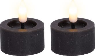 Lumineo LED Teelichter mit Timer 4,4x5cm Wachs 2 Stück - Wachskerzen mit 6 Stunden Timerfunktion - Echtwachskerze batteriebetrieben - Flammenlose Kerzen als T