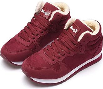 ORANDESIGNE Botte Femme Homme Hiver Fourrure Bottines Neige Plates Chaudes Chaussures Montantes a Lacet Antidérapant Mode Unisexe Bottes de Neige Dextérieur B Vin