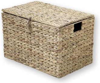 Calicosy Cas&acirc;me Coffre de Rangement - avec Couvercle et Poign&eacute;es - en Jacinthe deau - Fibres Naturelles - Malle de Rangement - Style Nature - Beige - L50 x P35