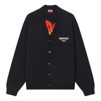 Kenzo Homme, Pulls, Noir, Taille: M Cardigan avec logo brodé Pull noir