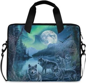 Alaza Sac pour ordinateur portable de 16 &agrave; 15,6 pouces, motif loups et toiles daraign&eacute;e, sac pour ordinateur portable, sac &agrave; bandouli&egrave;re pour femme, homme, 