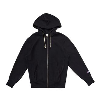 Champion Homme, Sweatshirts et sweats &agrave; capuche, Noir, Taille: XL Sweat &agrave; capuche noir avec logo et fermeture &eacute;clair