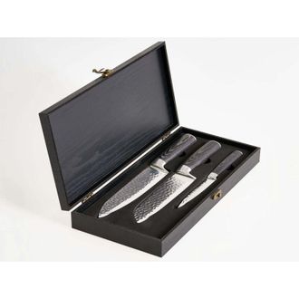 Beliani Messer-Set 3-teilig Damaststahl KASHIWA Schwarz