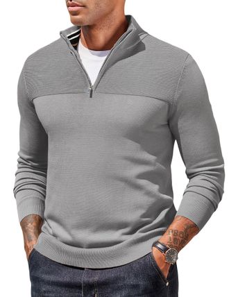 Coofandy Half Zip Pullover Herren Rollkragenpullover mit Reißverschluss Winterpullover Turtleneck Sweater 1/4 Zip Pullover Winter Arbeitspullover Hellgrau XXL